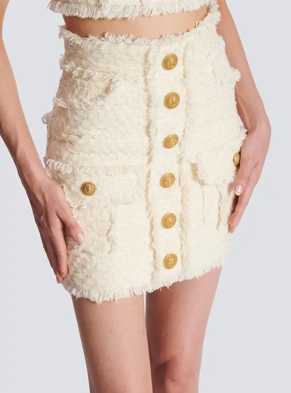 Balmain Tweed Pencil Skirt With Embossed Lion Head Buttons
