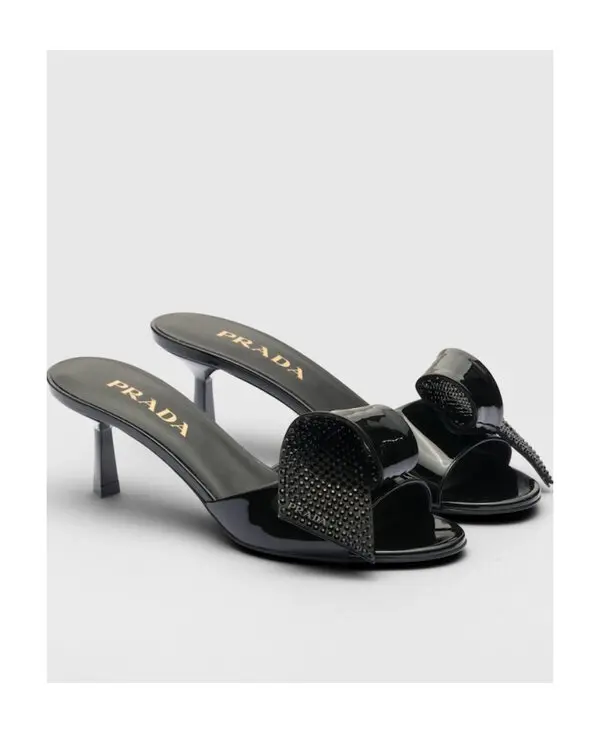Prada Bow-detailed Slip-on Sandals With Crystal Embellishments