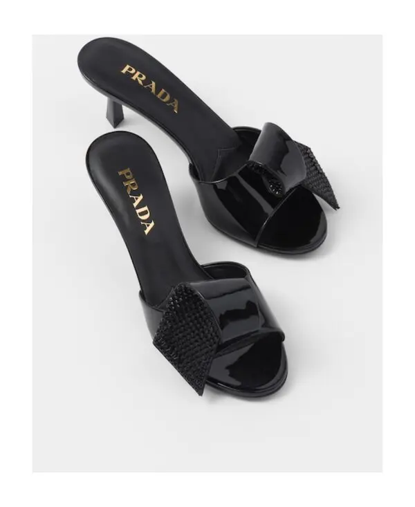 Prada Bow-detailed Slip-on Sandals With Crystal Embellishments