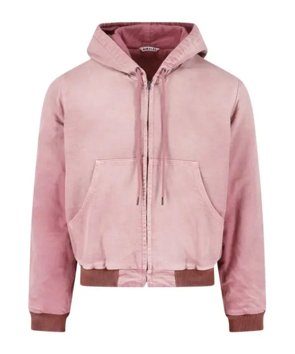 Auralee Zip Front Hooded Jacket - Faded Wine Red