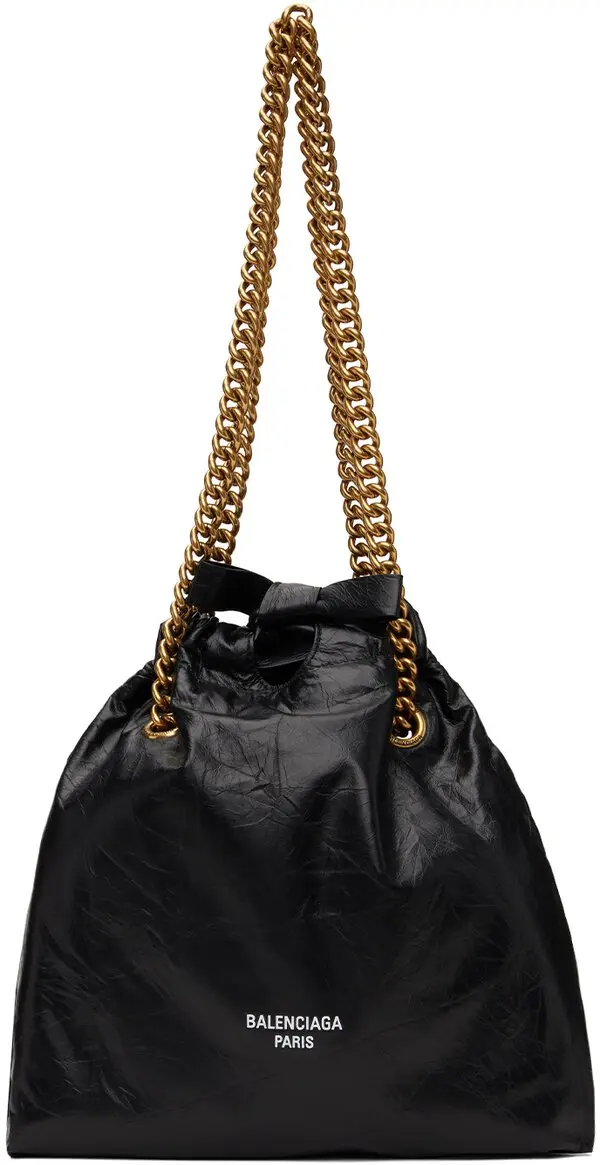 Balenciaga Crush Small Tote Bag With Chain Strap - Black