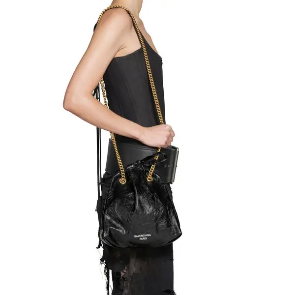 Balenciaga Crush Small Tote Bag With Chain Strap - Black