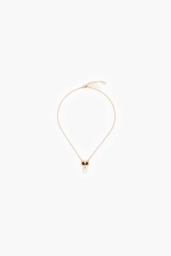 Valentino Garavani Ovalette Vlogo Signature Necklace With Pearl Accent - Yellow
