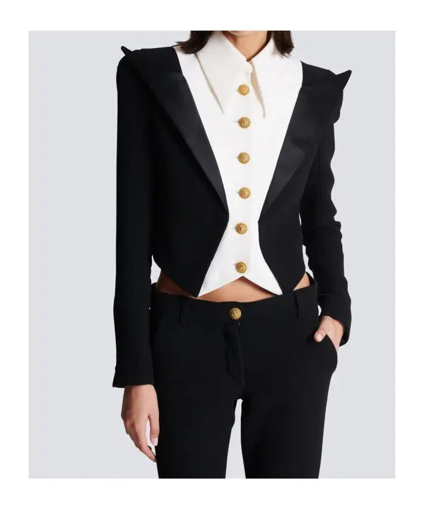 Balmain Cropped 6-button Crepe Jacket
