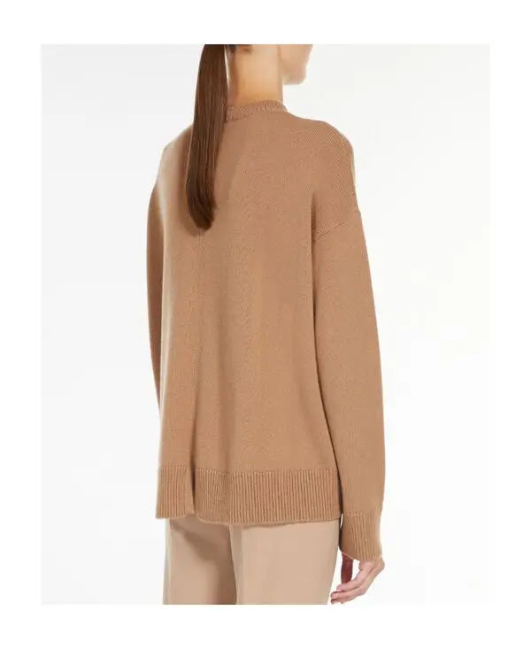 Max Mara Logo Round Neck Sweater With Ribbed Trim And Back Slit
