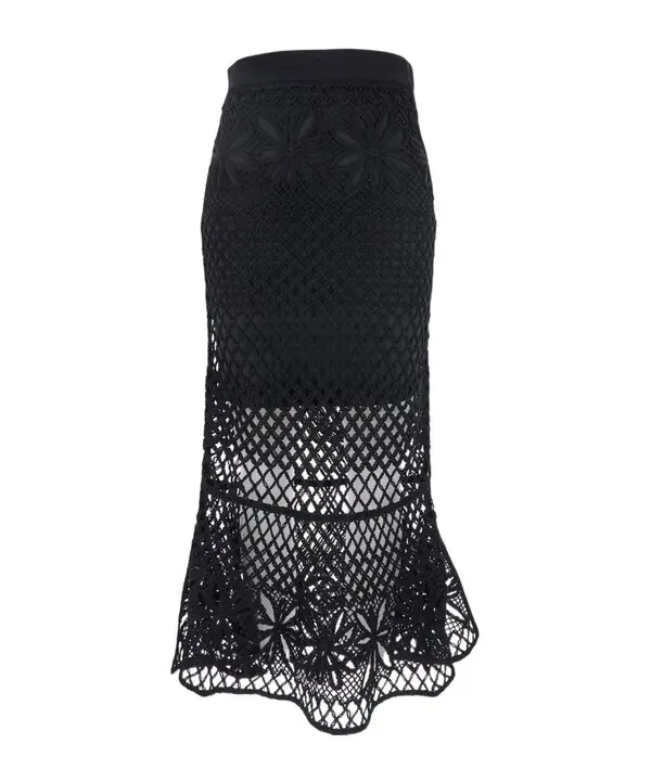 Pinko Crochet-knit Maxi Skirt With Floral Motif - Black