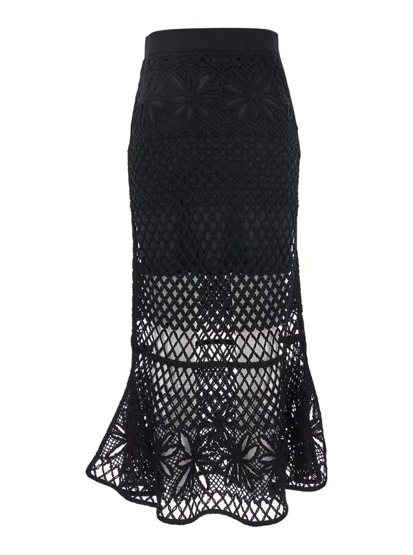 Pinko Crochet-knit Maxi Skirt With Floral Motif - Black