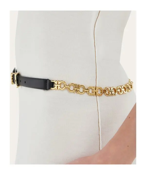 FERRAGAMO Gancini Chain Belt - Gold/black
