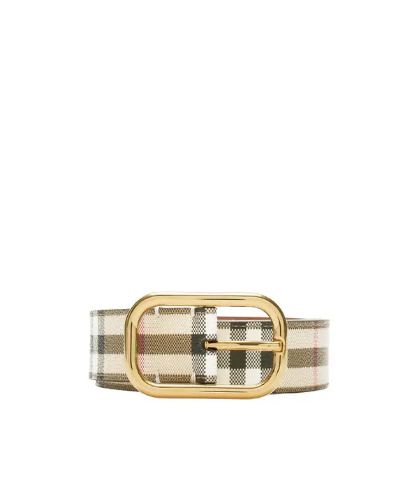 Burberry Check Print Leather Belt - Collection Beige/gold