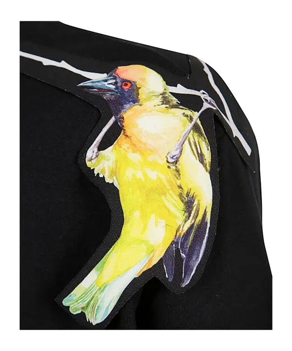 MARIA CALDERARA Bird Appliqué Round Neck Top