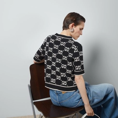 Gucci Gg Wool Bouclé Jacquard Top - Black