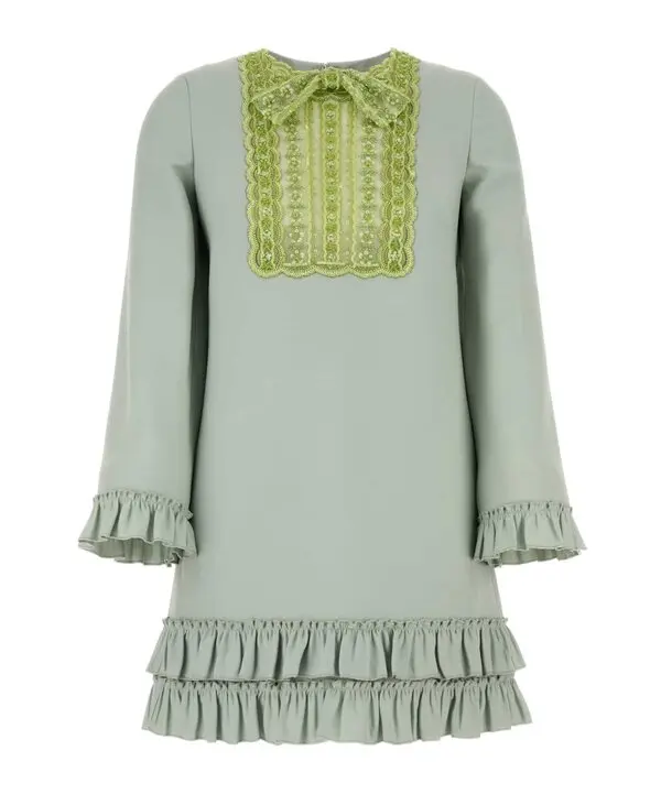 Valentino Garavani Embroidered Ruffled Long-sleeved Dress - Gray