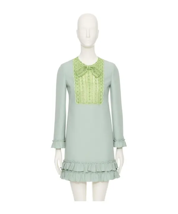 Valentino Garavani Embroidered Ruffled Long-sleeved Dress