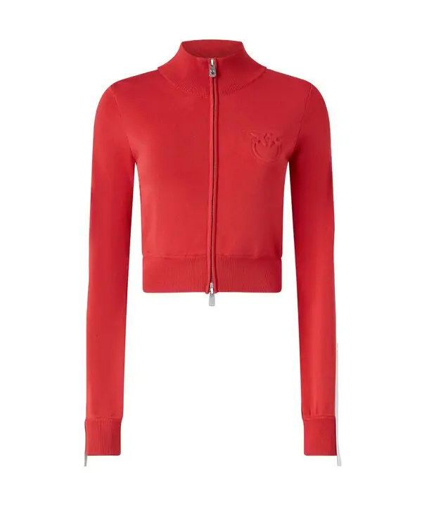 Pinko Cropped High Neck Zip-up T-shirt With Contrast Side Bands