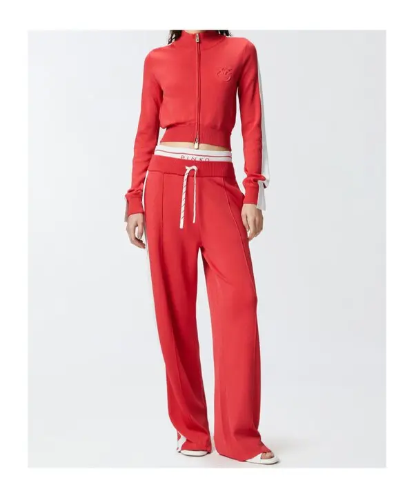 Pinko Cropped High Neck Zip-up T-shirt With Contrast Side Bands