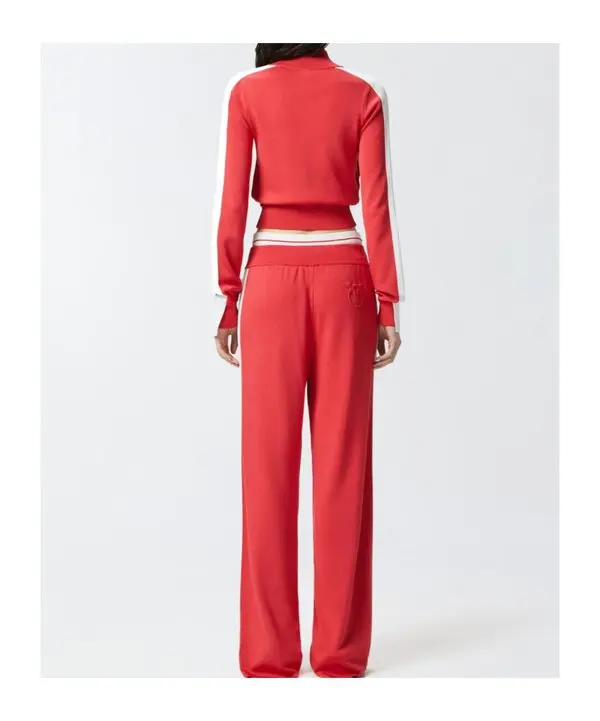 Pinko Cropped High Neck Zip-up T-shirt With Contrast Side Bands