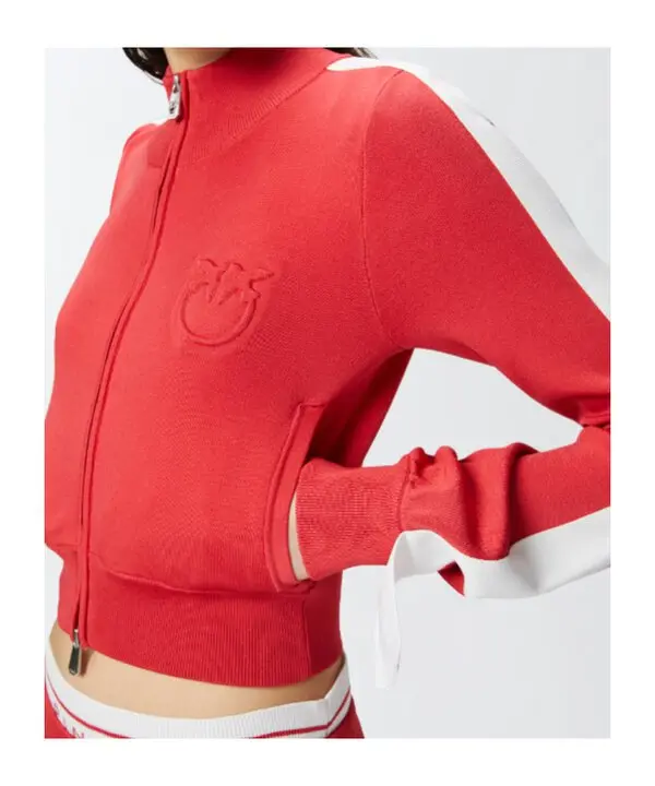 Pinko Cropped High Neck Zip-up T-shirt With Contrast Side Bands