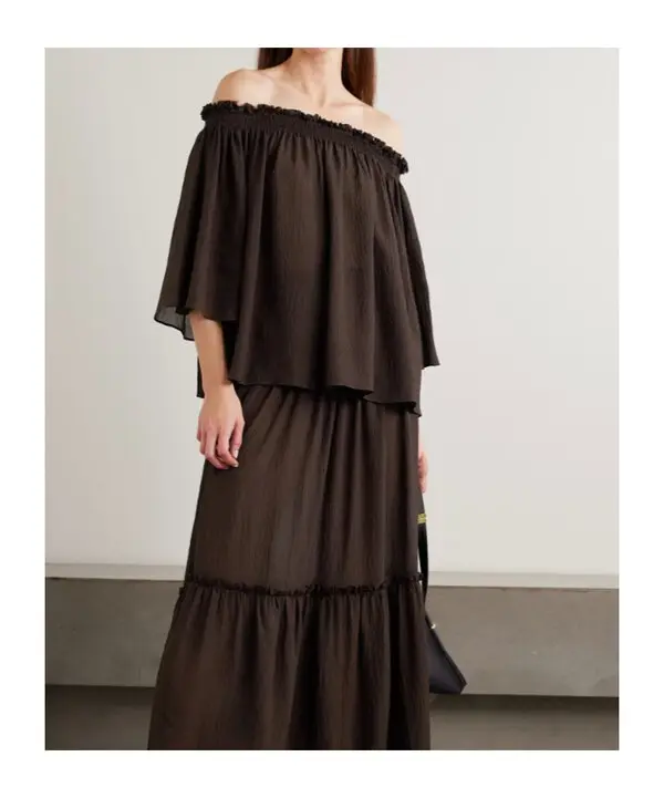 JOSEPH Emi Off-the-shoulder Shirred Seersucker Top