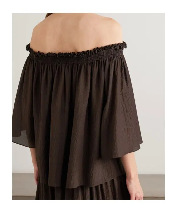 JOSEPH Emi Off-the-shoulder Shirred Seersucker Top