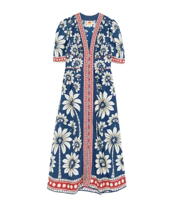 Farm Rio Floral V-neck Button-front Maxi Dress