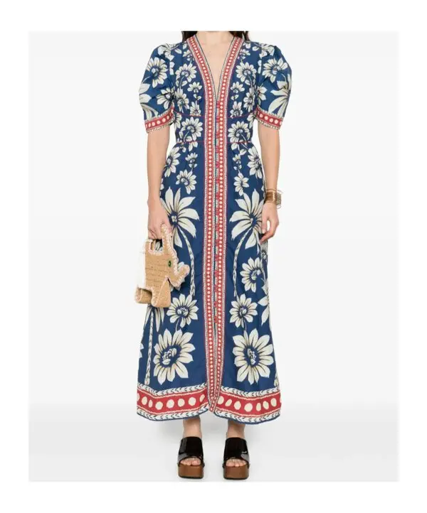 Farm Rio Floral V-neck Button-front Maxi Dress