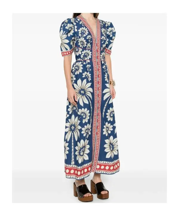 Farm Rio Floral V-neck Button-front Maxi Dress