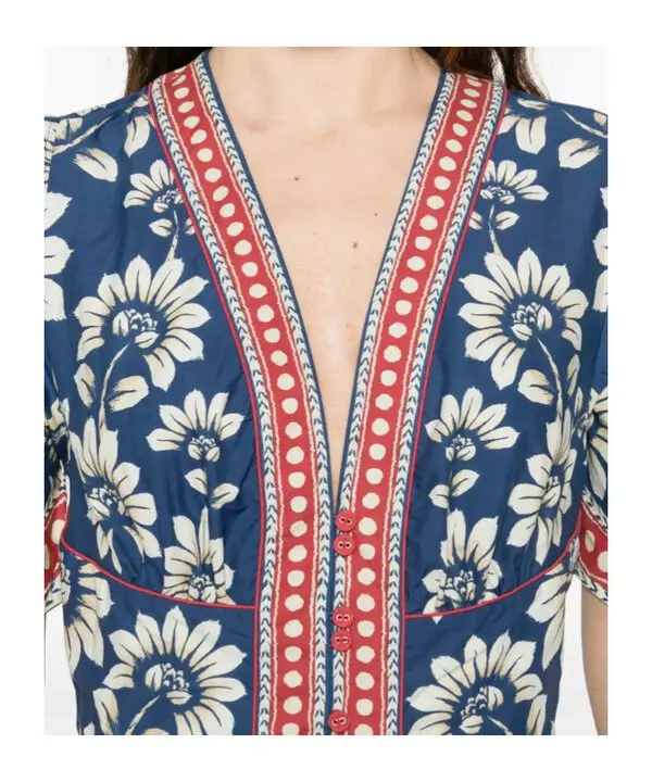 Farm Rio Floral V-neck Button-front Maxi Dress