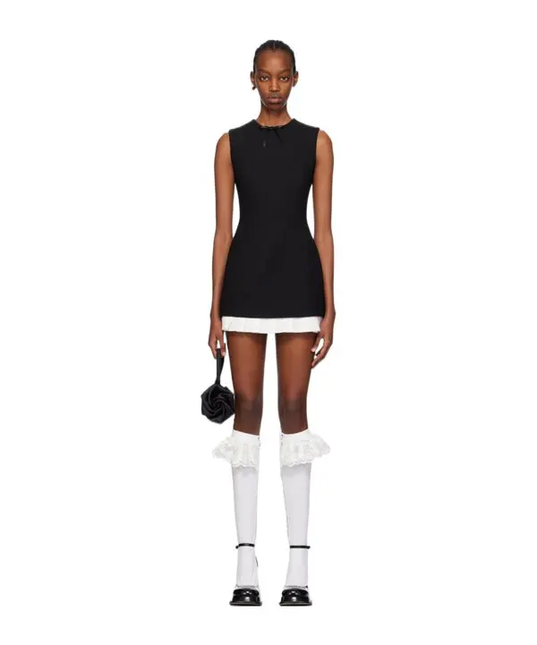 SHUSHU/TONG Sleeveless Dress With Knot And Twill Lotus Leaf Edge