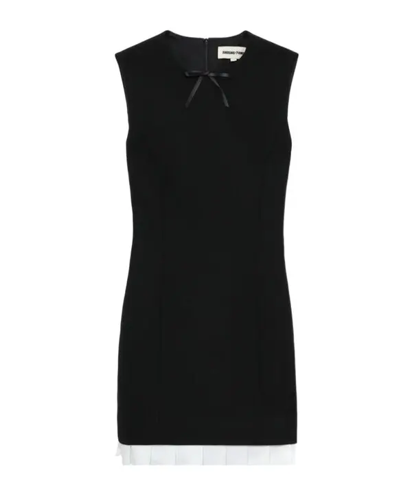 SHUSHU/TONG Sleeveless Dress With Knot And Twill Lotus Leaf Edge