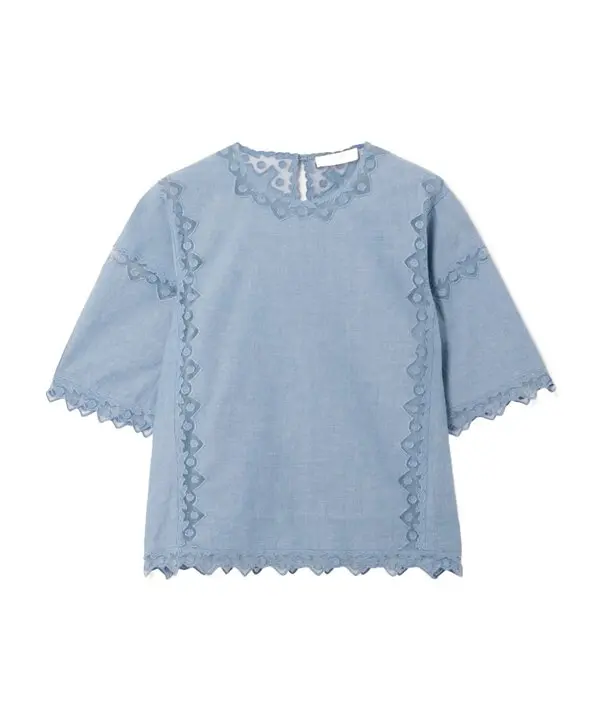 Ulla Johnson Embroidered Tulle-trimmed Cotton-chambray Blouse
