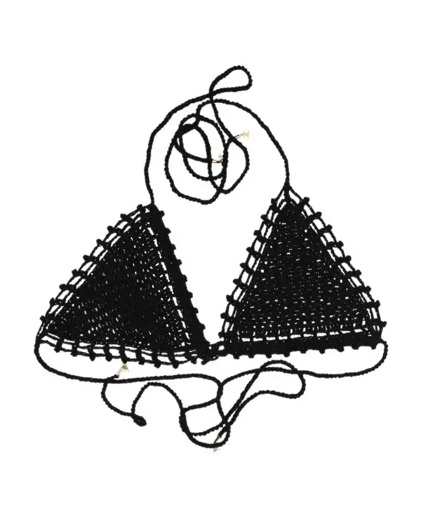 Celine Triangle Top In Crocheted Cotton - Black