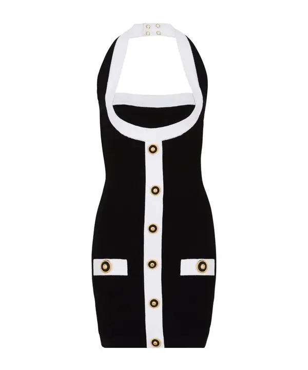 Balmain Halterneck Knitted Mini Dress - Black