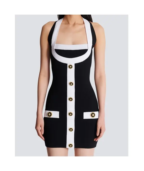 Balmain Halterneck Knitted Mini Dress - Black