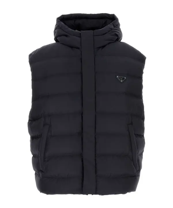 Prada Technical Fabric Down Hoodie Vest - Navy Blue
