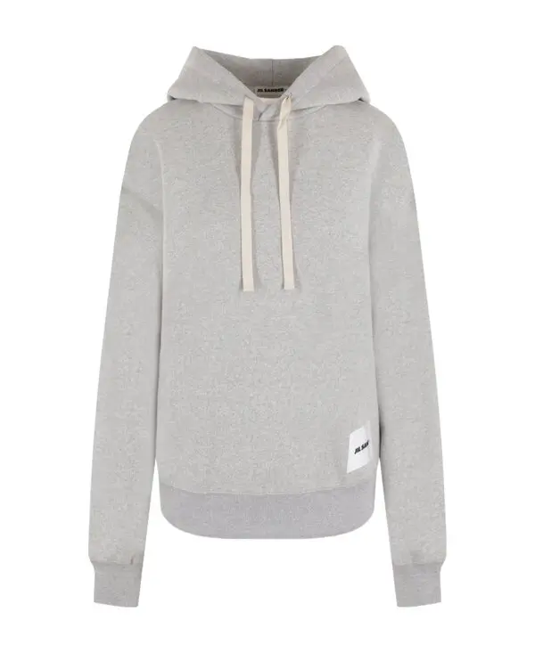 JIL SANDER Logo Patch Drawstring Hoodie - Grey