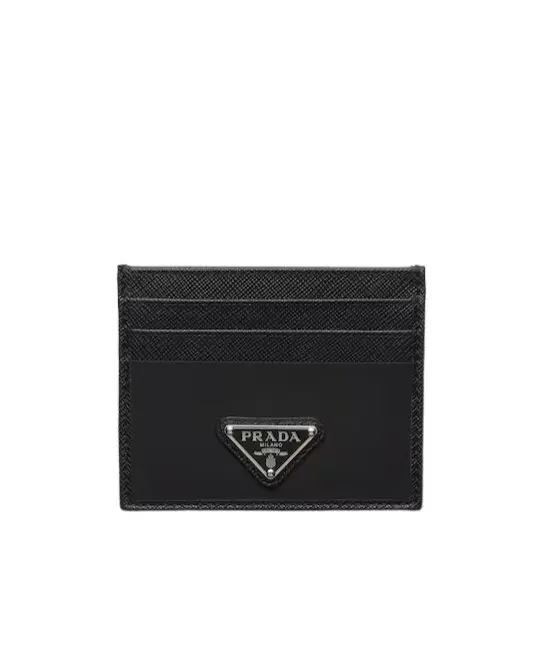 Prada Logo Plaque Slit Detailed Card Holder - Black
