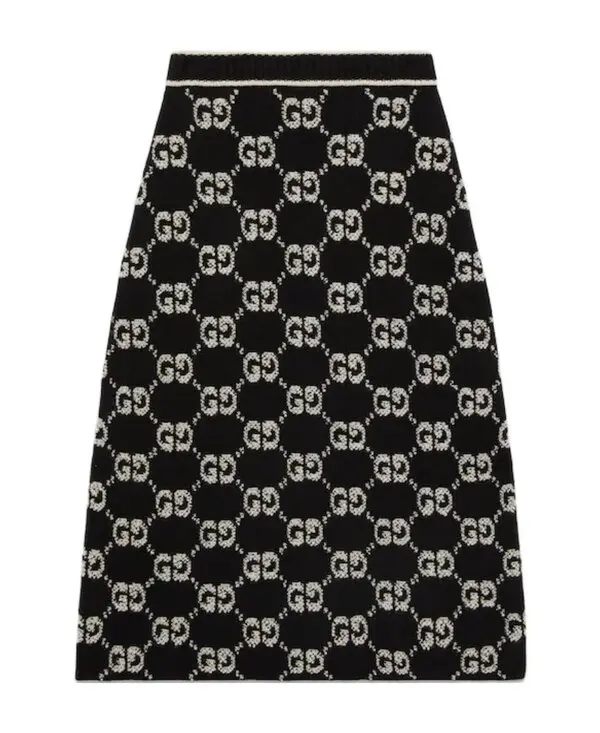 Gucci Gg Jacquard Wool Skirt - Black