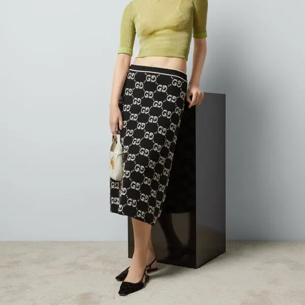 Gucci Gg Jacquard Wool Skirt