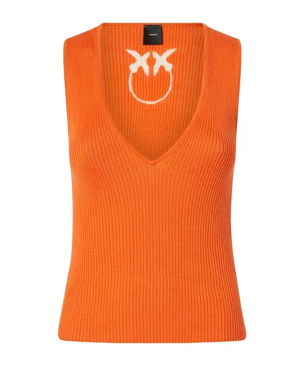 Pinko V-neck Ribbed Sleeveless Top - Orange
