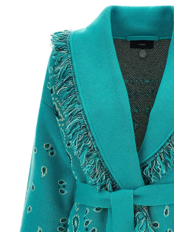 Alanui Fringed Bandana Jacquard Cardigan - Green