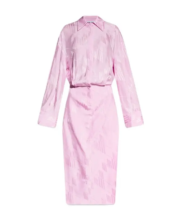 Attico Charla Logo Jacquard Side Slit Midi Shirt Dress - Pink