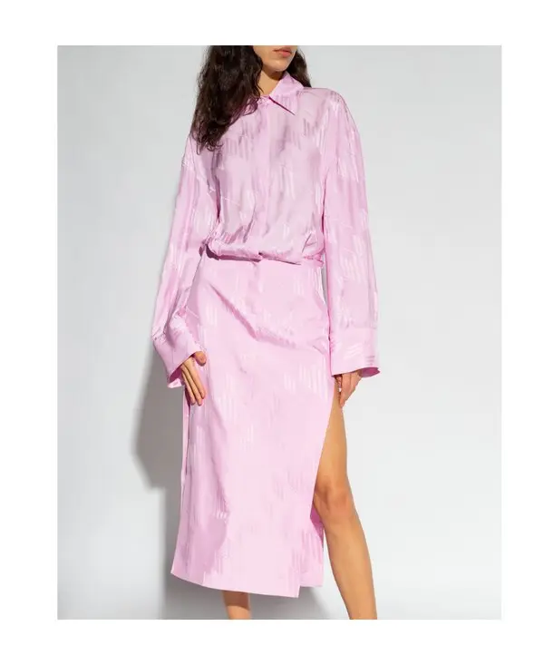 Attico Charla Logo Jacquard Side Slit Midi Shirt Dress
