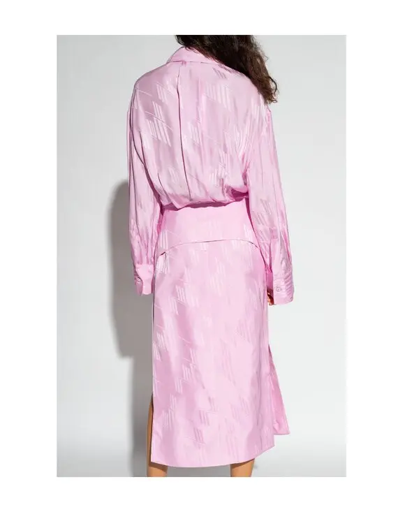 Attico Charla Logo Jacquard Side Slit Midi Shirt Dress