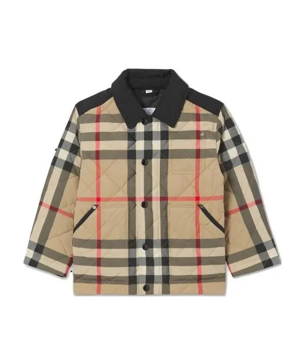 Burberry Diamond Quilted Check Jacket With Logo Appliqu