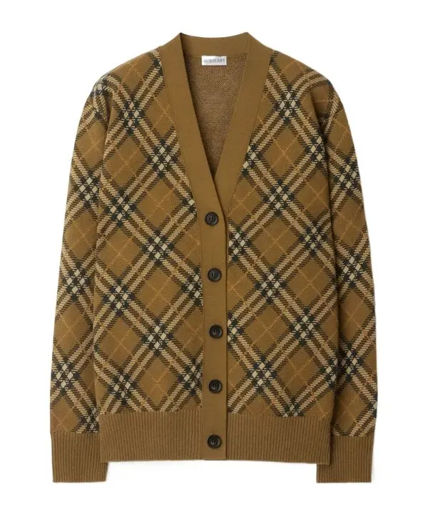 Burberry Checked Knitted Cardigan - Brown Grey