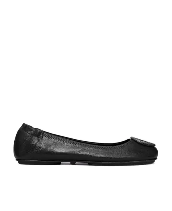 Tory Burch Minnie Logo Embellished Ballerina Flats - Black