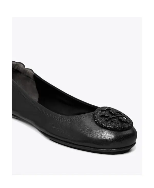 Tory Burch Minnie Logo Embellished Ballerina Flats - Black