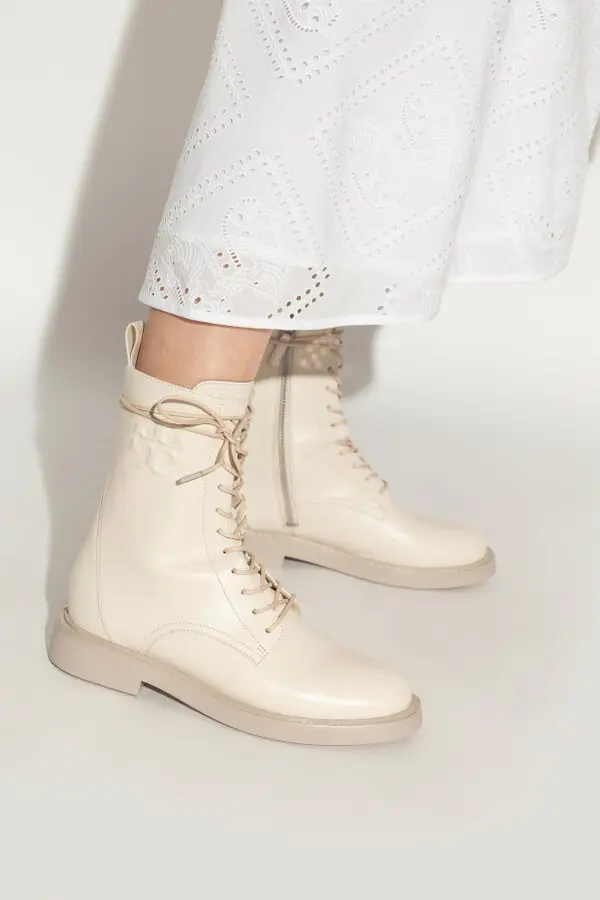 Tory Burch Logo-embossed Leather Lace-up Boots