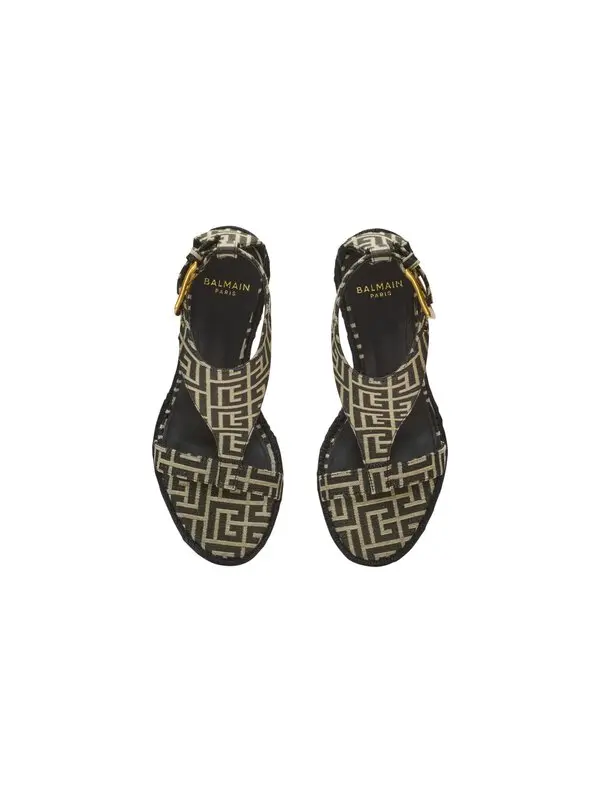 Balmain Anthem Monogram Jacquard Wedge Espadrilles - Black