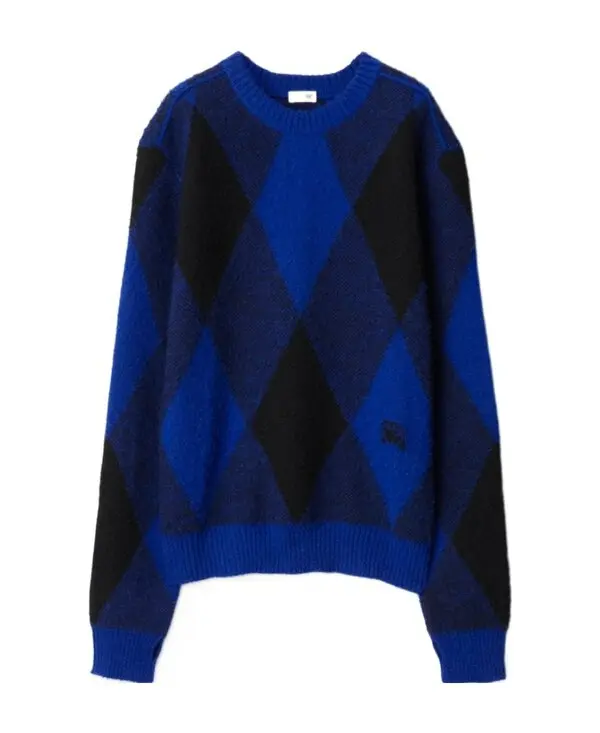 Burberry Logo-intarsia Argyle Wool Jumper - Knight Blue